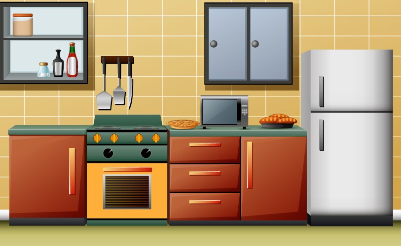 Cartoon family kitchen with appliances Royalty Free Vector