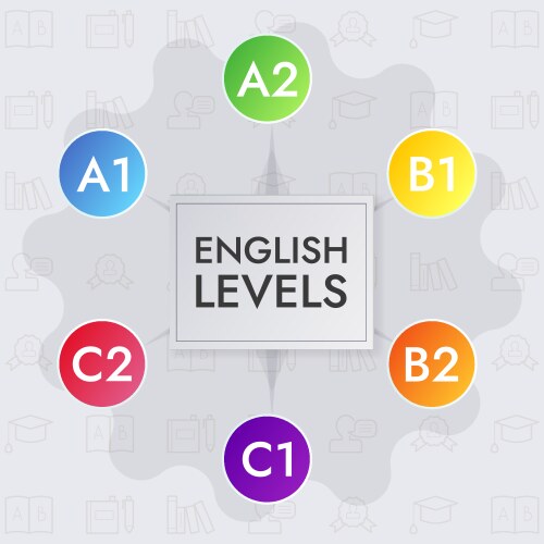English levels infographics cards Royalty Free Vector Image