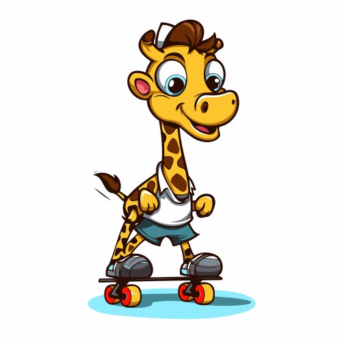 Cute giraffe rides a skateboard cartoon Royalty Free Vector