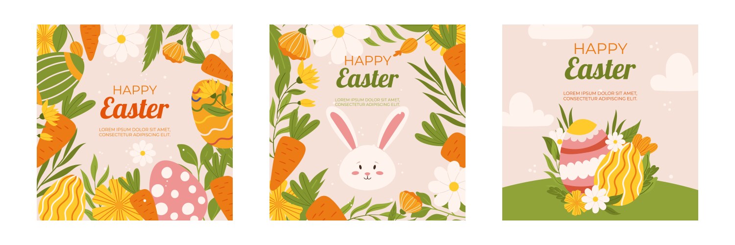 Easter collection of square social media post Vector Image