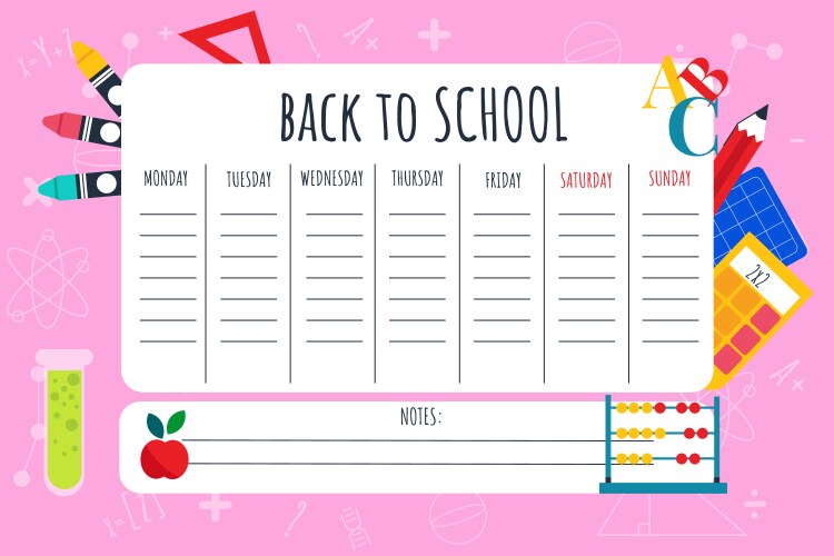 Flat back to school timetable template Royalty Free Vector