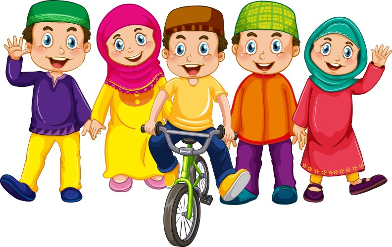 Cartoon muslim kids with chalkboard Royalty Free Vector