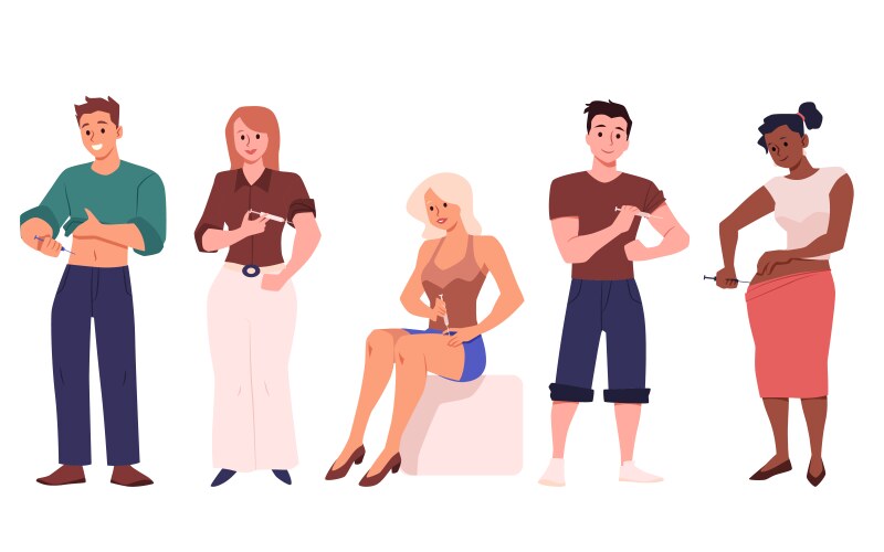 Banners set with people giving self injection Vector Image