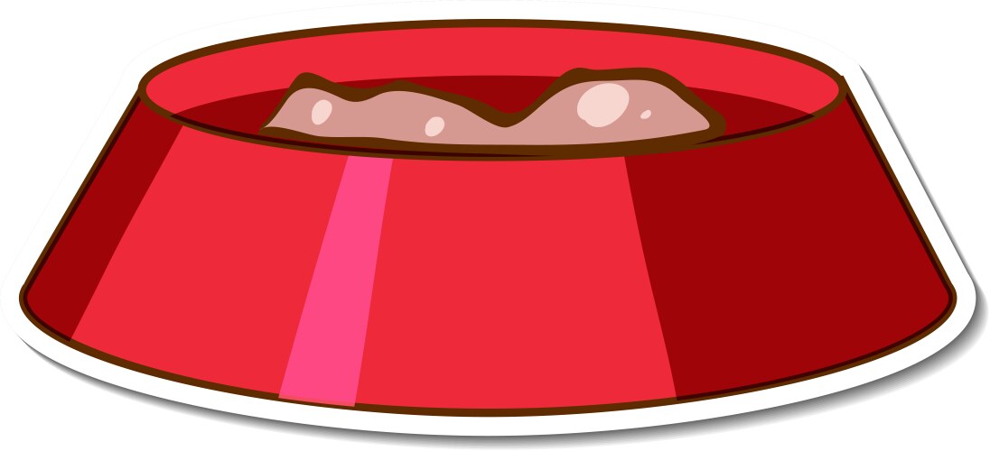 Red cat bowl full milk cartoon style Royalty Free Vector
