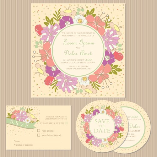 Wedding cards with floral frame Royalty Free Vector Image