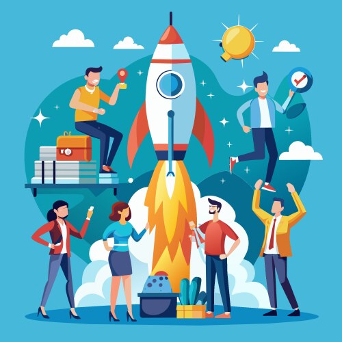 Build startup company collaboration or cooperate Vector Image Build startup company collaboration or cooperate Vector Image
