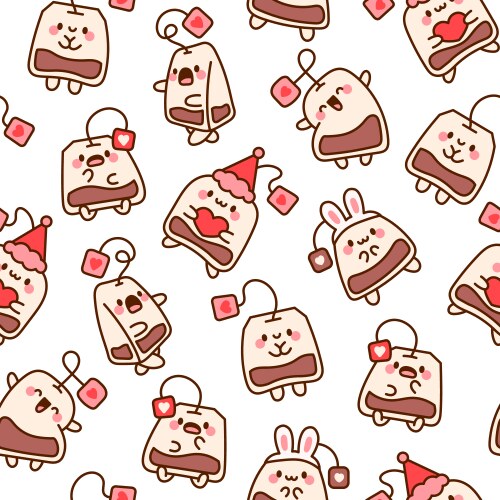 Funny tea bag with different emotions seamless Vector Image