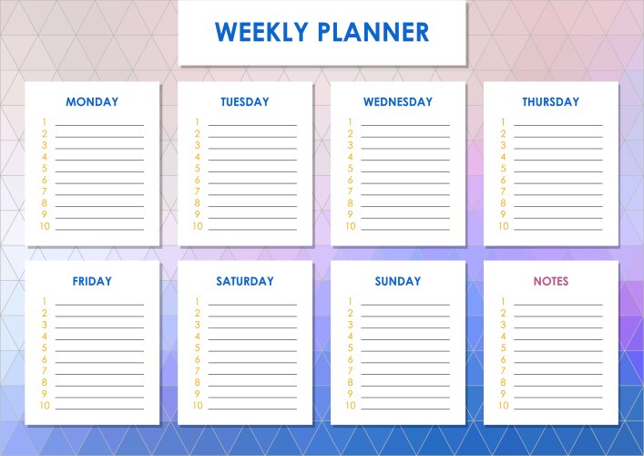 Weekly summer planner template Royalty Free Vector Image