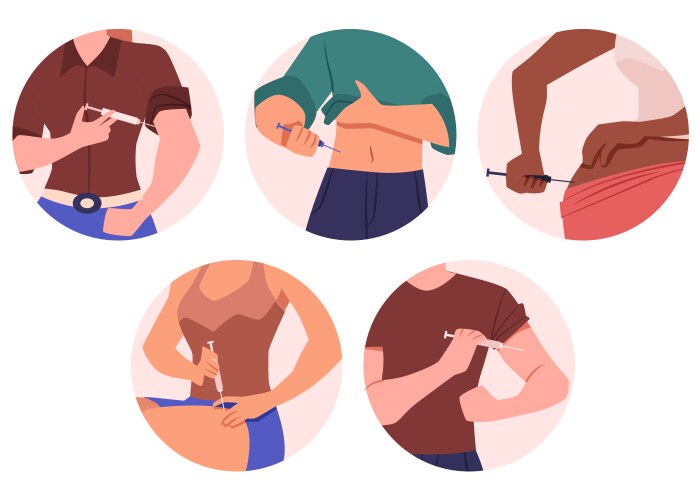 Applying self injection in arm Royalty Free Vector Image