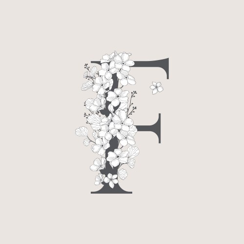 Hand drawn floral f monogram and logo Royalty Free Vector