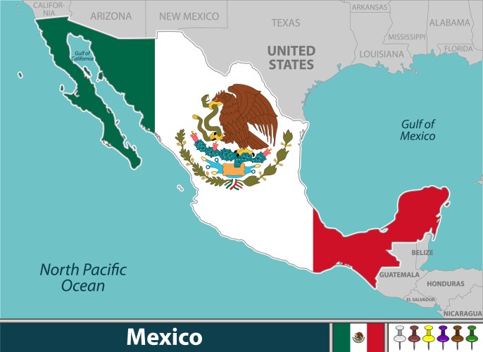 Mexico country detailed editable map Royalty Free Vector