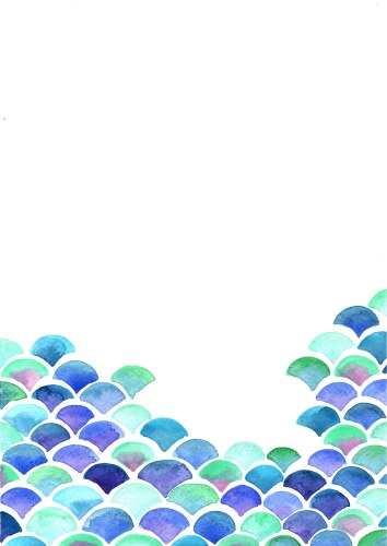 Ocean wave and scale fish watercolor border Vector Image