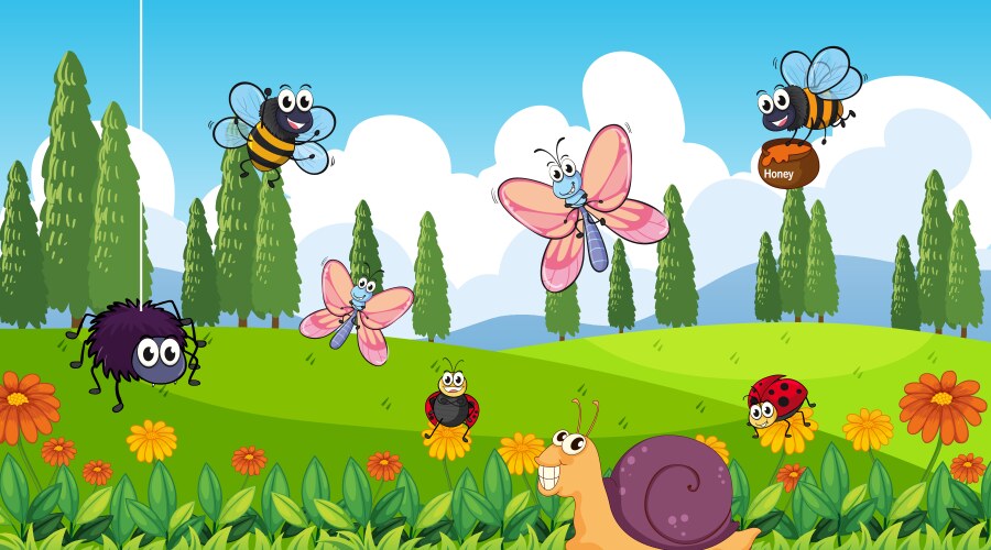 Scene with plants and insects in garden Royalty Free Vector