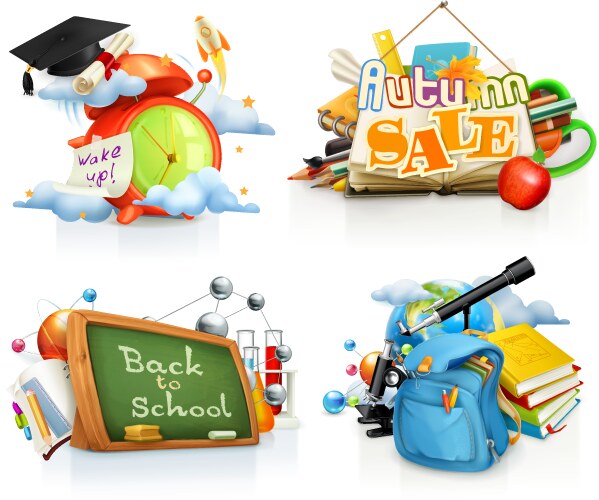 School and education 3d icon set Royalty Free Vector Image