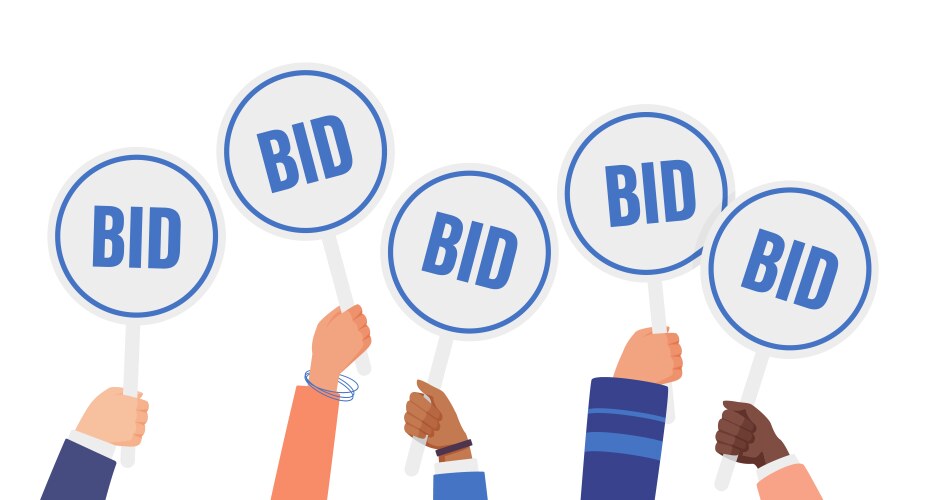 Auction and bidding flat Royalty Free Vector Image
