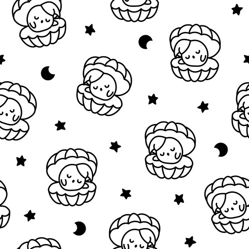 Cartoon kawaii seashell with a pearl seamless Vector Image