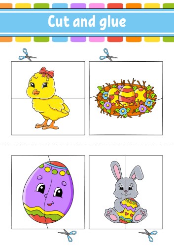 Cut and glue four flash cards color puzzle Vector Image