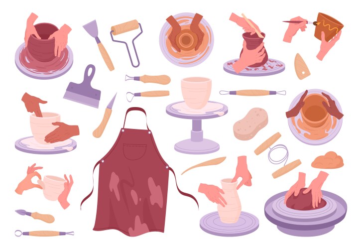 Cartoon pottery workshop potters hands making Vector Image