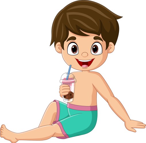 Cartoon boy drinking milk Royalty Free Vector Image