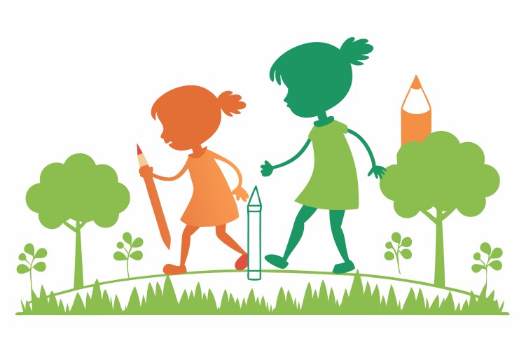 Children pencil drawing lawn white background m Vector Image
