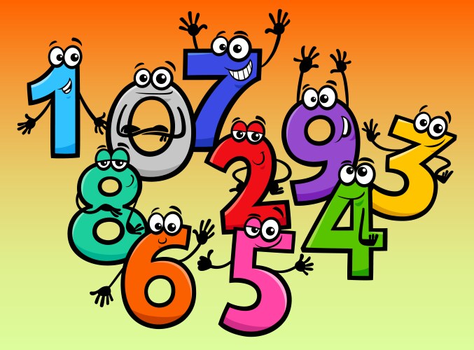 Basic numbers cartoon characters set Royalty Free Vector