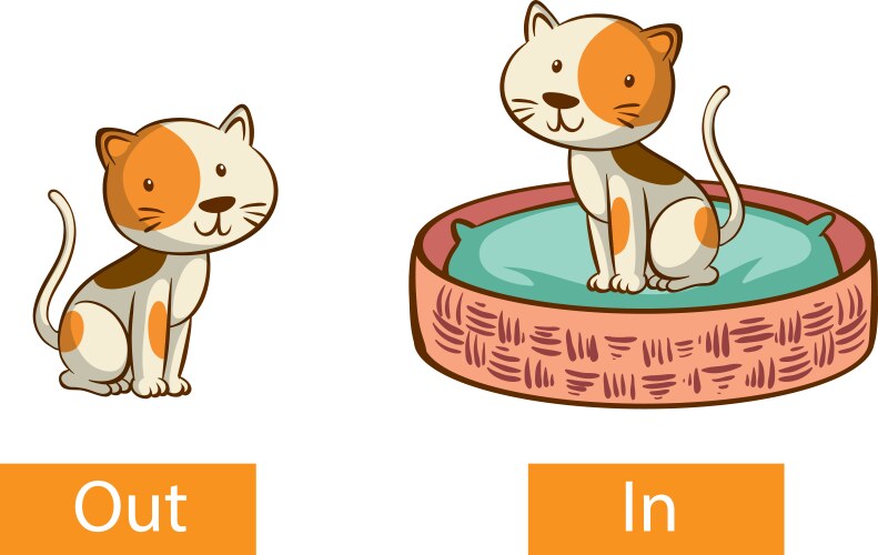 Opposite adjectives in and out Royalty Free Vector Image