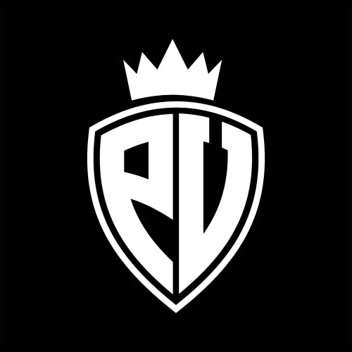 Pv letter monogram shield and crown outline shape Vector Image