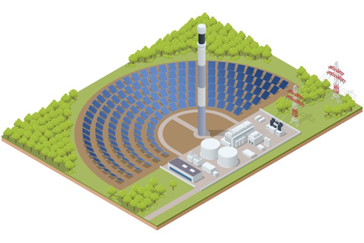 Solar farm power plant cell isometric Royalty Free Vector