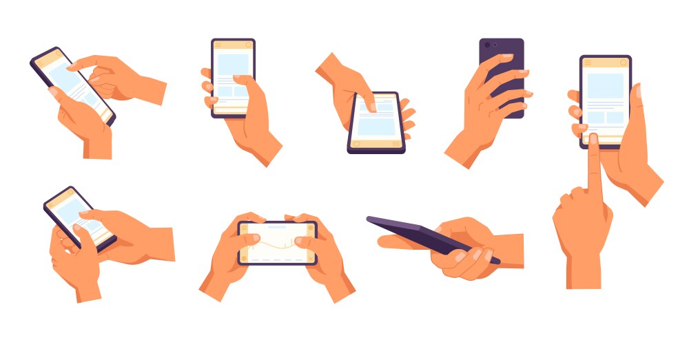 Hand holding smartphone gestures use Royalty Free Vector