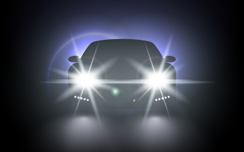 Car headlights realistic round bright cars Vector Image