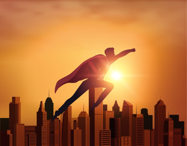 Superhero watching over city Royalty Free Vector Image