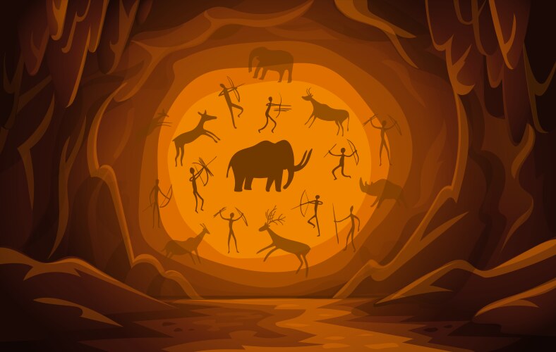 Prehistoric age cave with man cartoon scene Vector Image