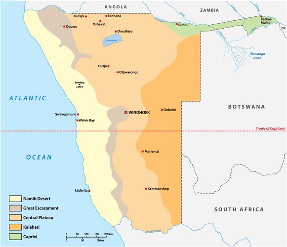 Water map of the african country namibia – Royalty-Free Vector ...