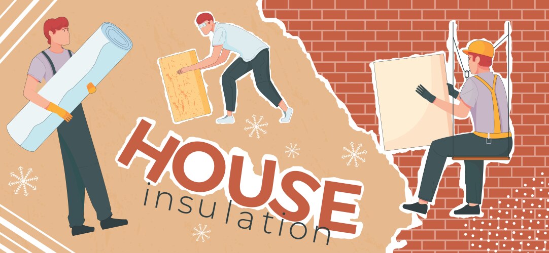House thermal insulation works cartoon Royalty Free Vector