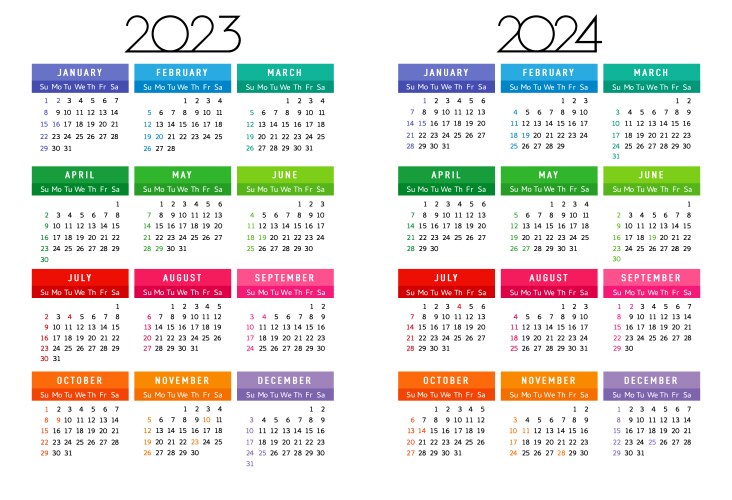 Calendar 2024 year editable template Royalty Free Vector