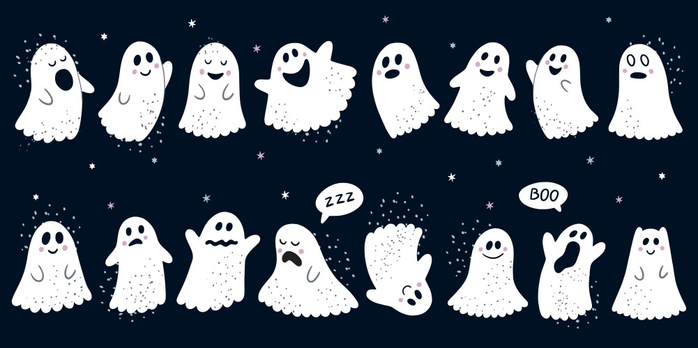 Cute ghosts cartoon halloween characters set Vector Image