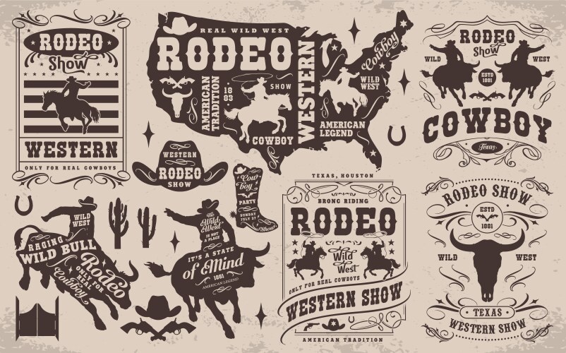 Wild west and cowboys set of emblems Royalty Free Vector