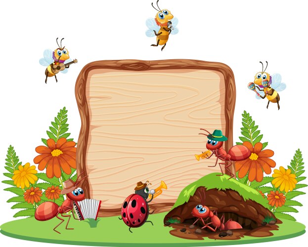 Border template design with insects in garden Vector Image