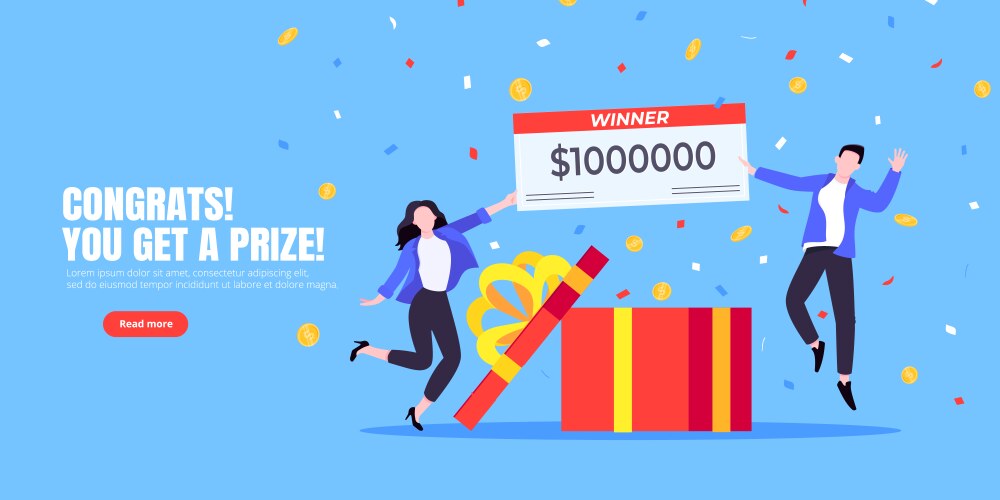 Happy lottery winners with big prize paycheck Vector Image