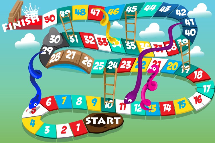 Snakes and ladders board template printable Vector Image