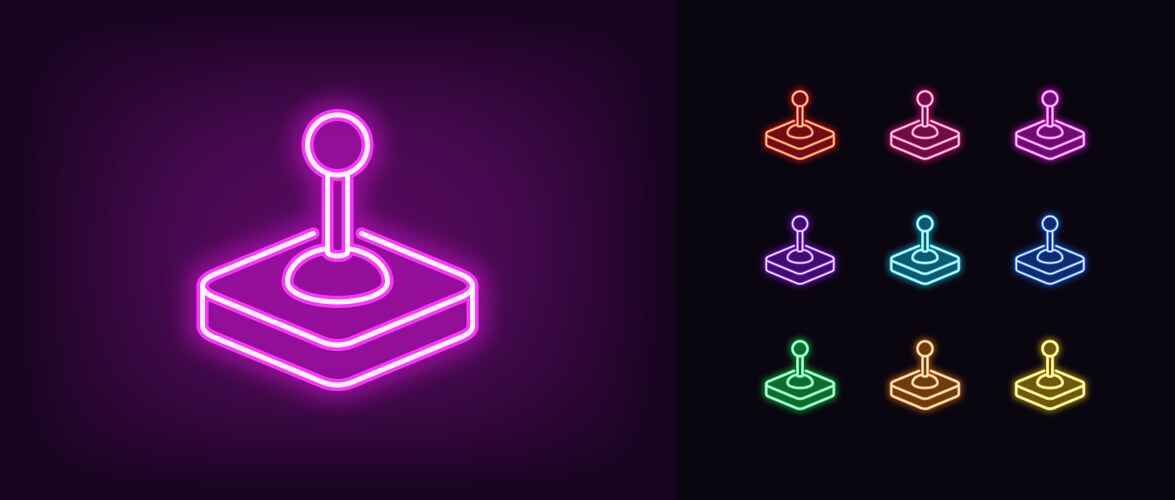Outline neon gaming pc icon set glowing Royalty Free Vector