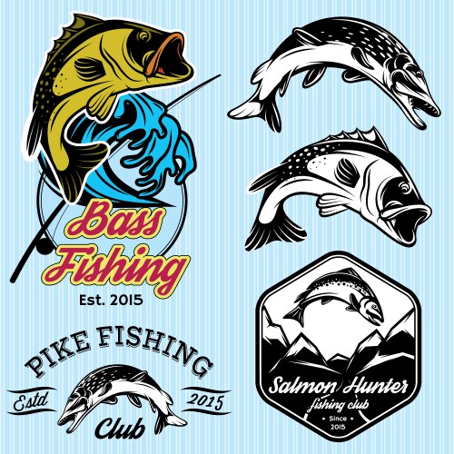 Fishing label set Royalty Free Vector Image - VectorStock