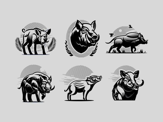 Wild hog bikers vintage emblems Royalty Free Vector Image