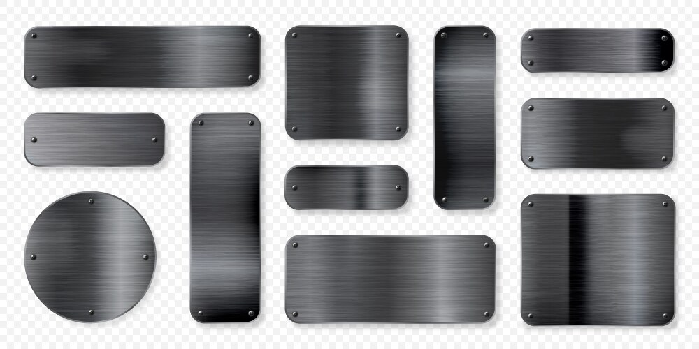 Realistic black metal banners collection brushed Vector Image