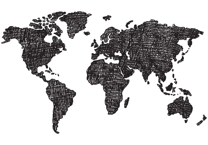 Hand drawn world map sketch on white background Vector Image