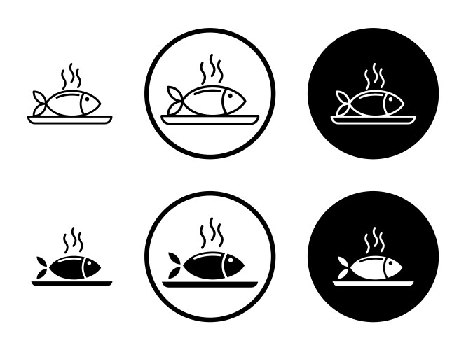 Cooked fish line icon set Royalty Free Vector Image