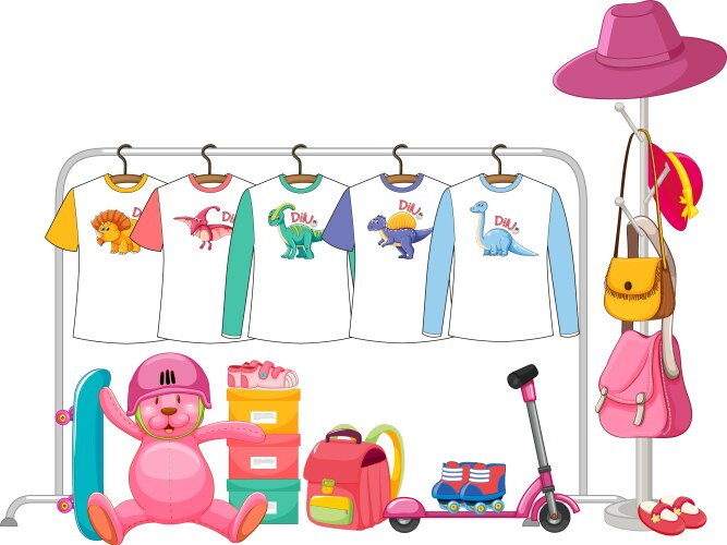 Kids clothes on long rolling hanger rack Vector Image