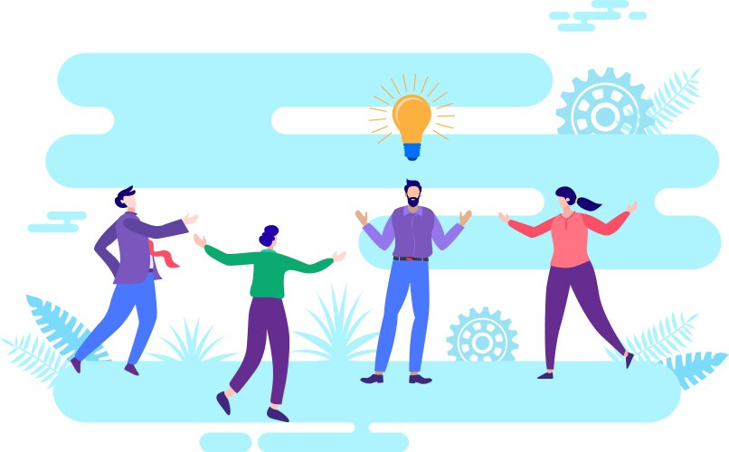 Team working with idea Royalty Free Vector Image