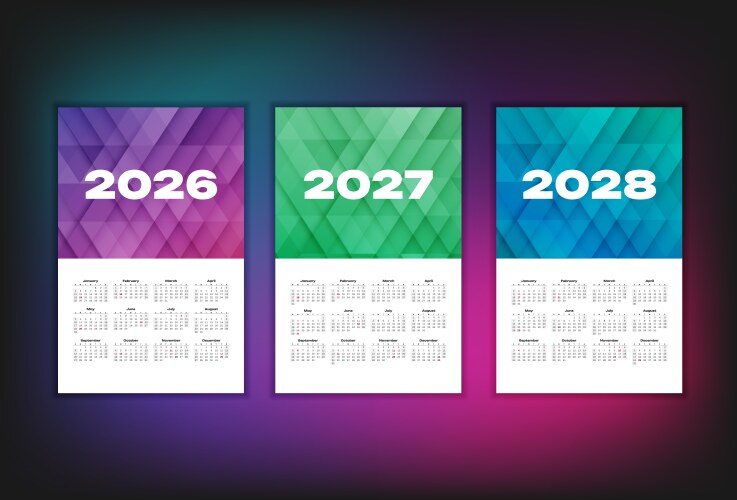 2026 2027 2028 calendar template set – Royalty-Free Vector | VectorStock