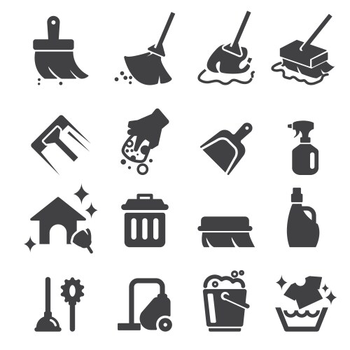 Cleaning black icon set Royalty Free Vector Image
